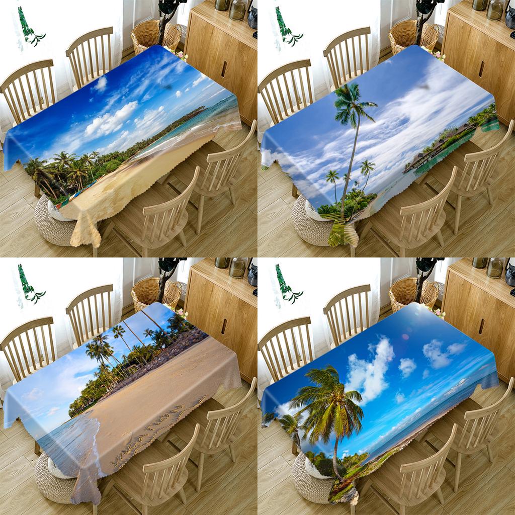 Buy Thicken Cotton Tablecloth 3D Sunset Seascape Pattern Island Coconut ...