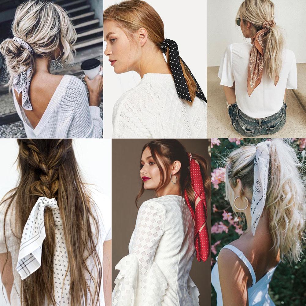 Ribbon ponytail hair band printed silk scarf square towel large ...