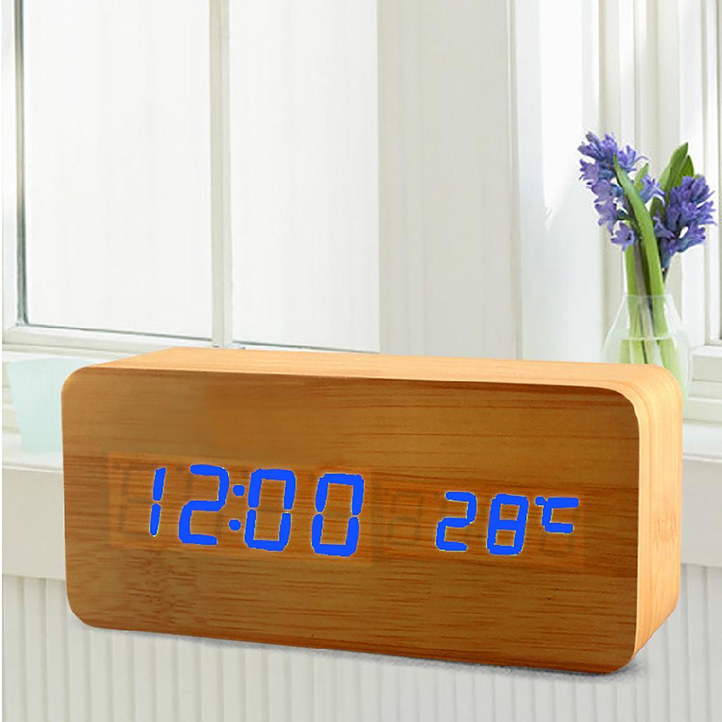 Buy Multicolor Sounds Control Wooden Clock Modern Wood Digital LED Desk ...