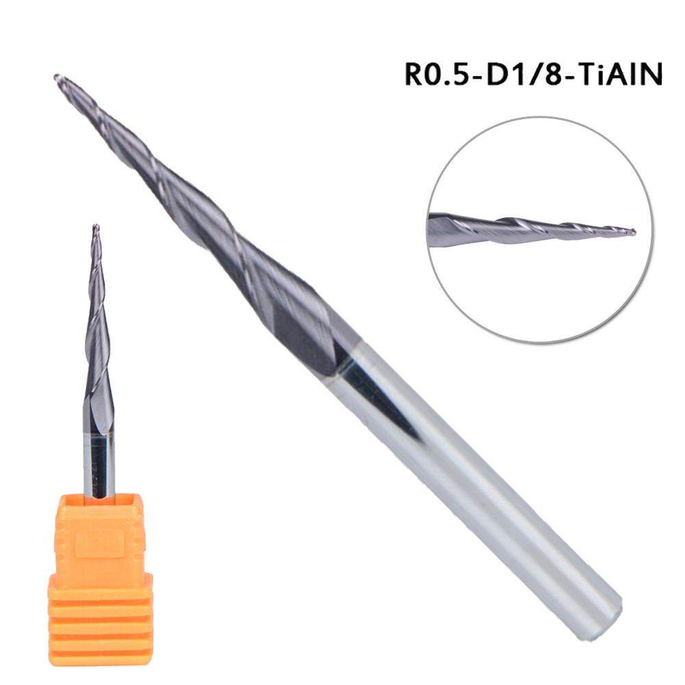 Buy 1/8 Shank Radius 0.5mm CNC Carbide Ball Nose Tapered End Mill Bit ...