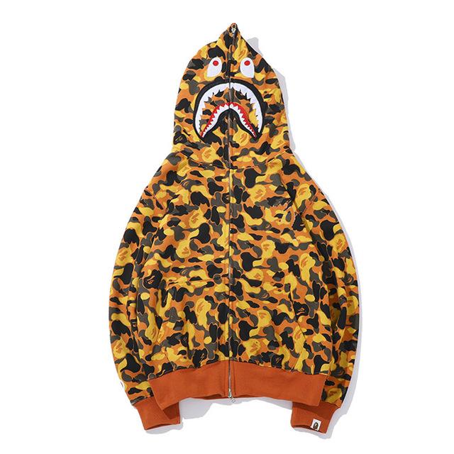 Buy New Fashion Spring Mens Bapes Shark Camouflage Hoodie Polyester ...