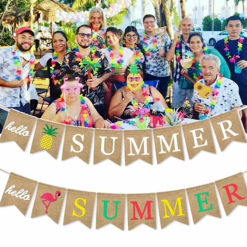 Buy 1 Piece Summer Flamingo Bunting Banner Hawaiian Pineapple Party ...