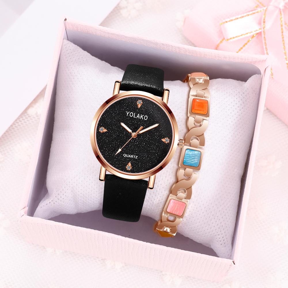 Buy Fashion Ladies Watch Set Luxury Rose Gold Quartz Watch Leather ...