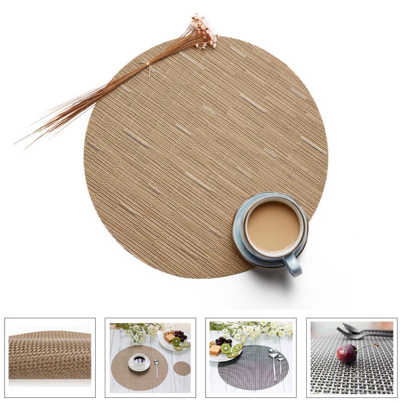 Round Circle Placemats Waterproof Table Mat Weave Bowl Pad Anti-hot PVC ...