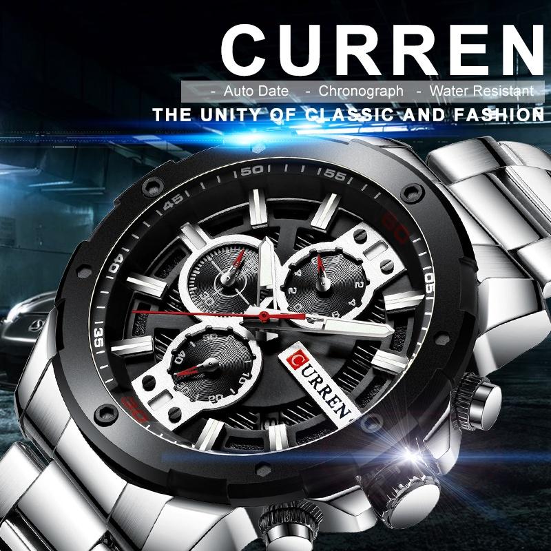 CURREN Military Stainless Steel Sport Quartz Wristwatch Men Chronograph ...