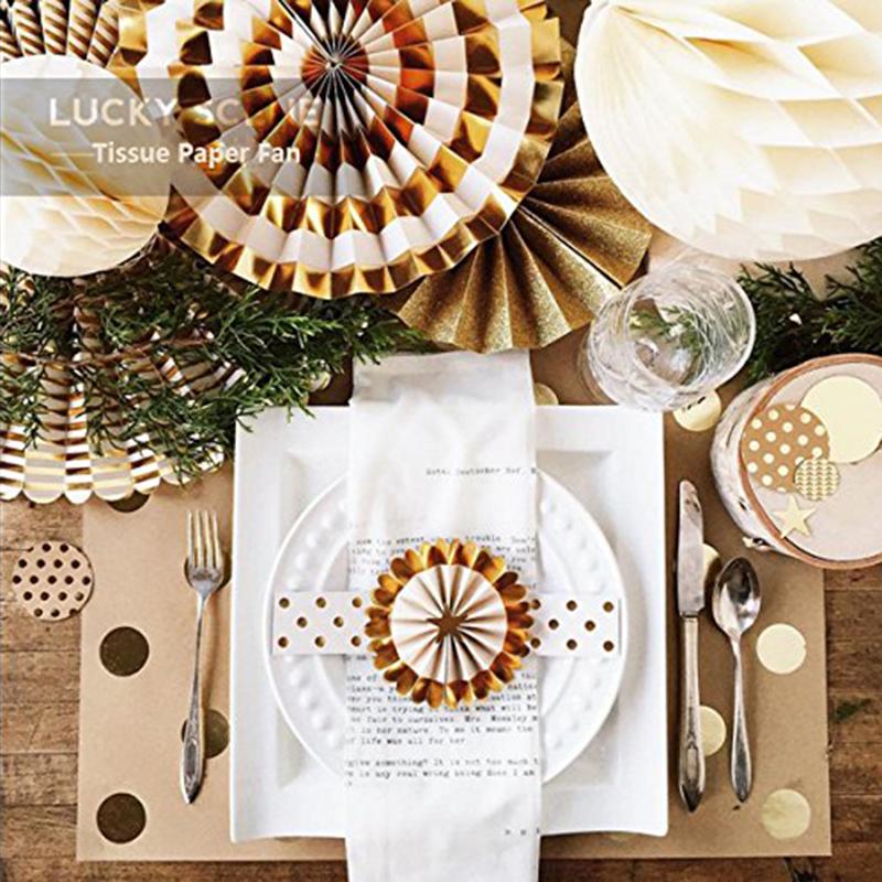 Buy 8PCS Golden Decorative Paper Fan Window Wedding Room Layout ...