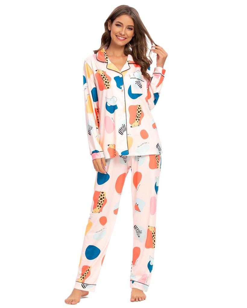 Buy Colorful Women Fruit Cartoon Button Up Shirt Pants Home Pyjamas ...