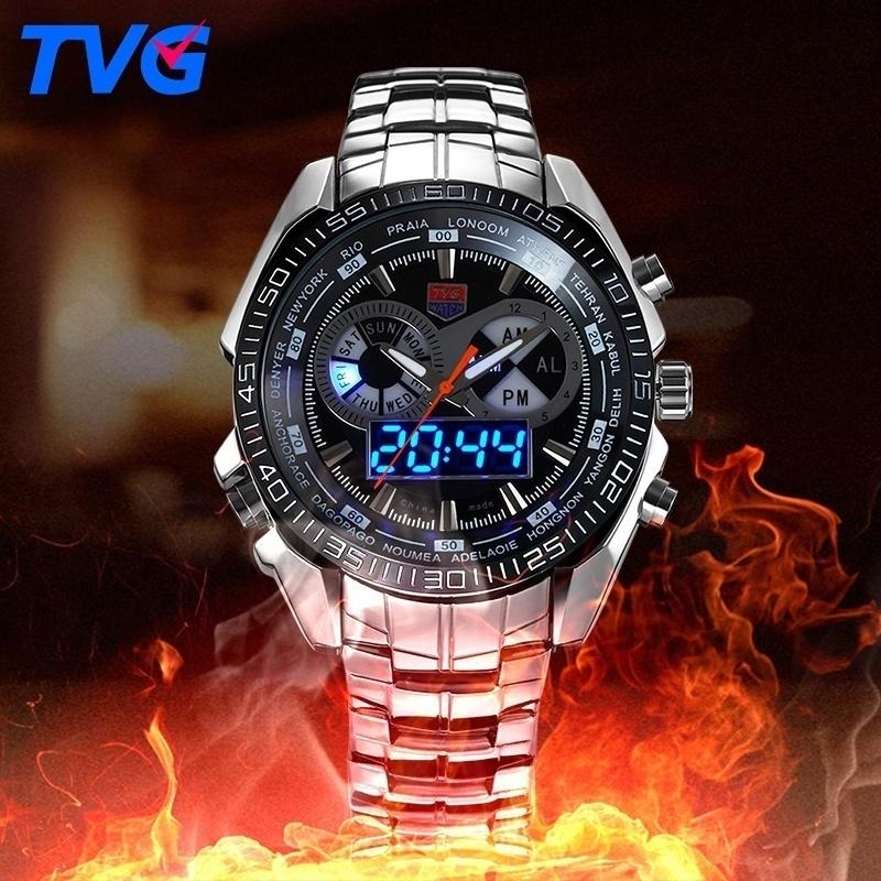 Buy TVG Stainless Steel Black Mens Fashion Blue Binary Led Pointer ...