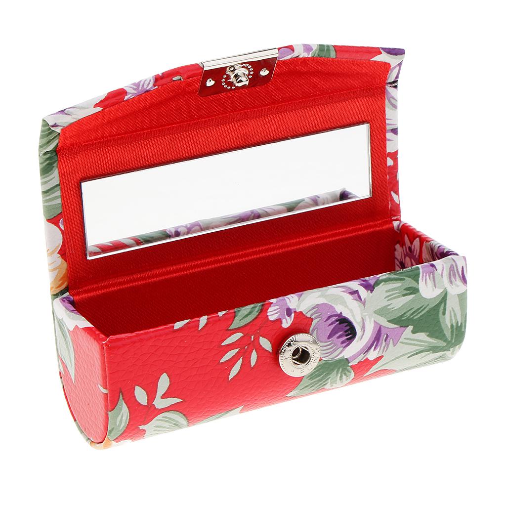 Buy Leather Jewelry Makeup Lipstick Holder Case with Mirror Black at ...