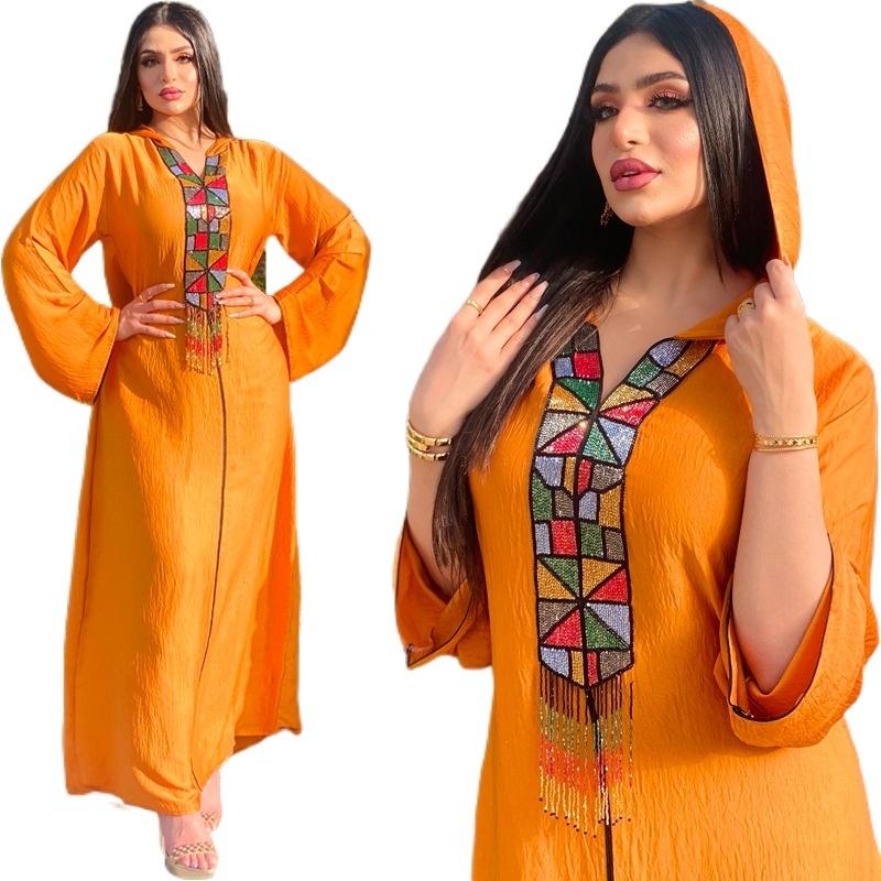 Buy 1 Piece Hooded Maxi Dress Long Sleeve Muslim Women Moroccan Robe ...