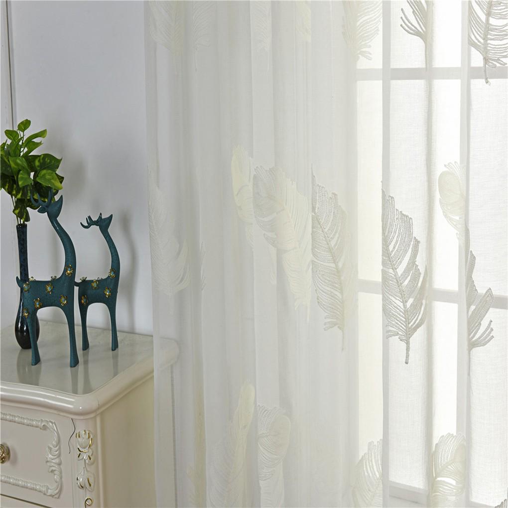 Buy Polyester Tulle Embroidery Feather Screen Curtain Translucent ...