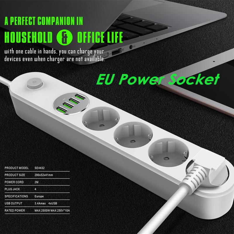 Buy EU Plug 4 Sockets 4 USB Charging Ports Power Strip Socket Charger ...