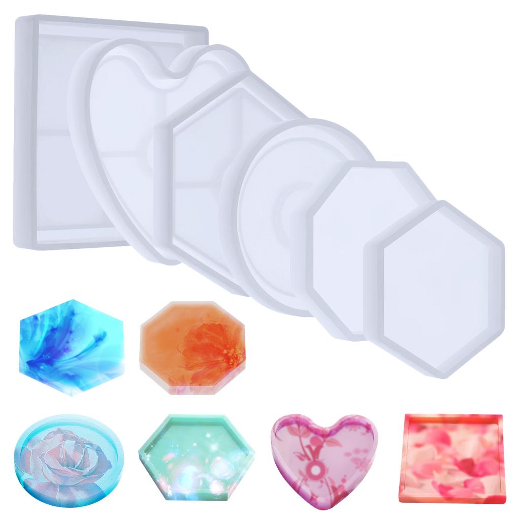6pcs Coaster Casting DIY Craft Cement Silicone Molds Crystal Glue Resin ...