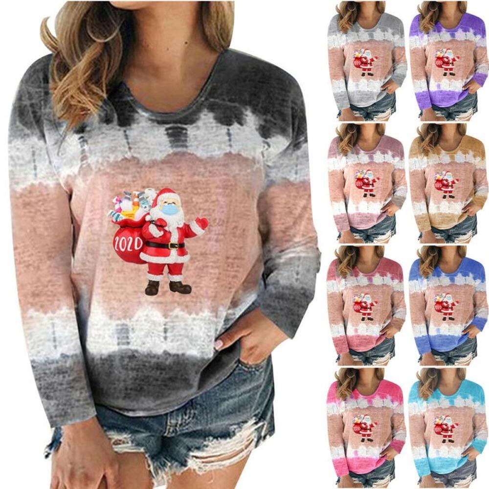 Buy Christmas Womens Santa Claus Printed Long Sleeve T-shirt Tie Dye ...