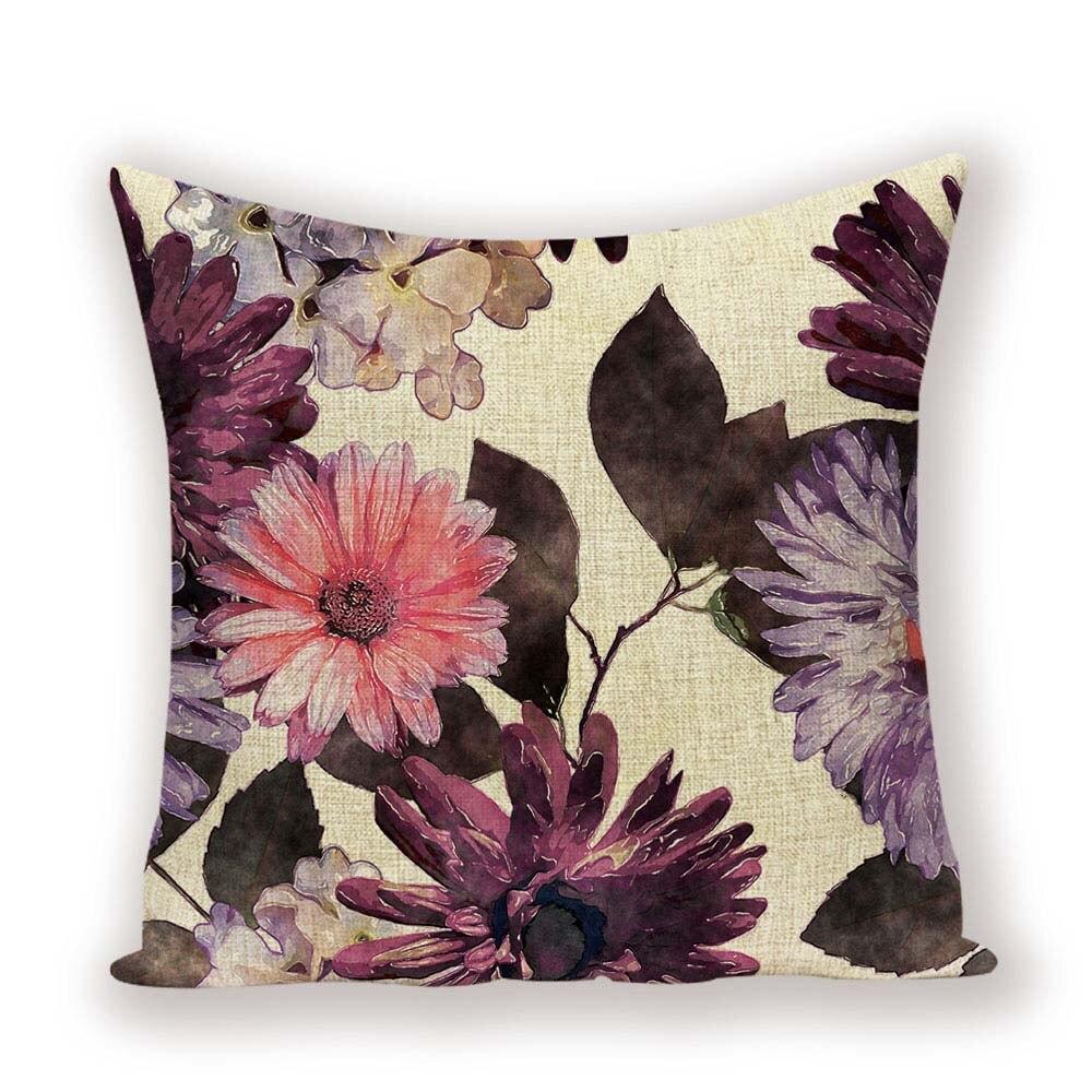 Buy Retro Decor Cushion Cover Plant Flowers Colorful Home 45 X 45 Cm ...