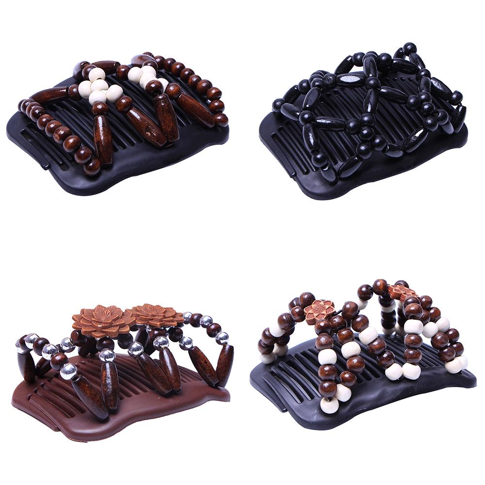 Magic Comb Wood Flower Double Haircomb Clip Stretchy Hair Combs Updo ...