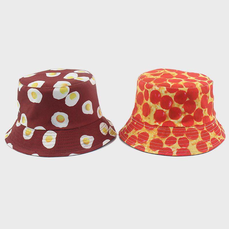 Unisex Cotton Bucket Cap Fried Egg Yolk Print Reversible Two Sided ...