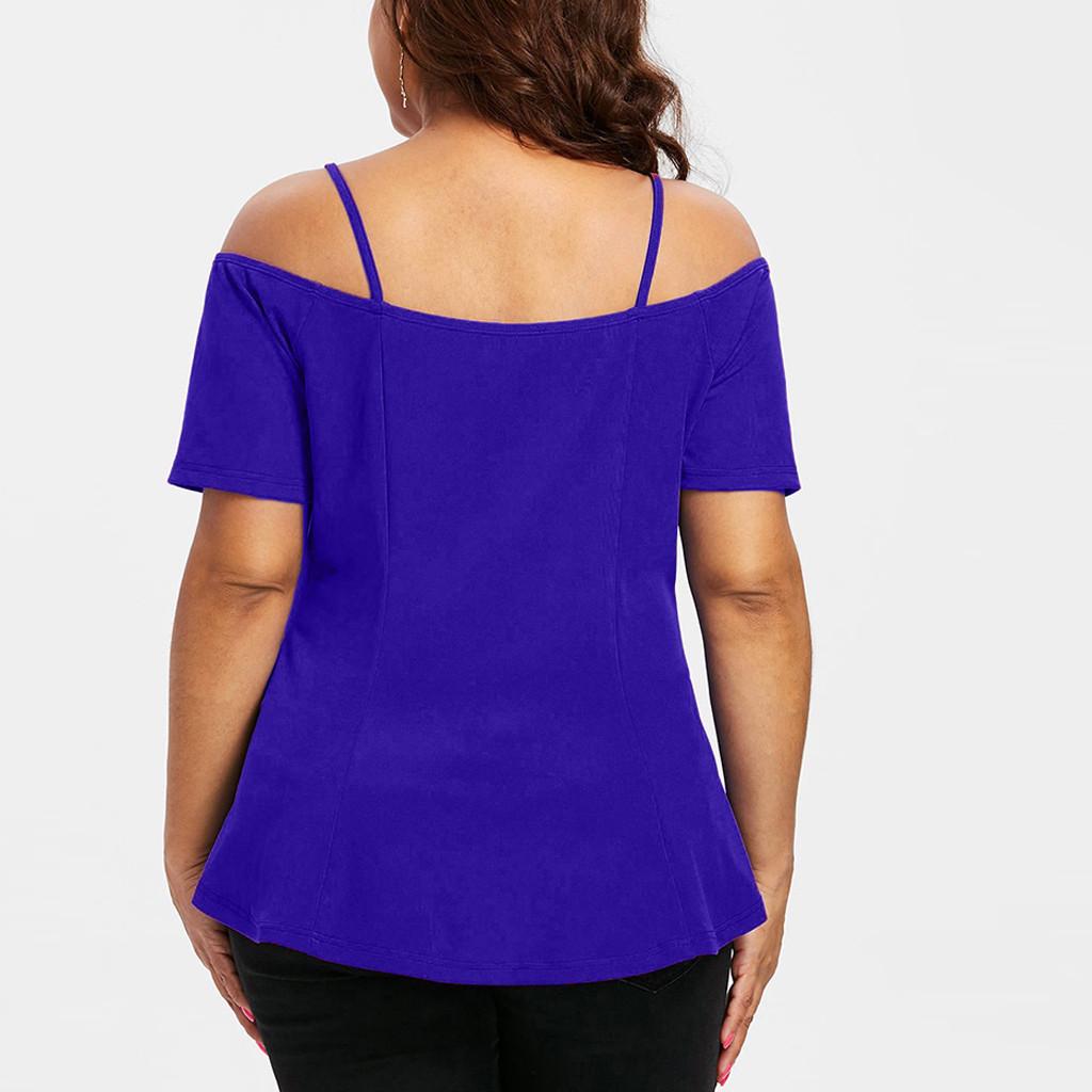 Buy Fashion Womens Plus Size Short Sleeve Cold Shoulder Solid Cami T ...