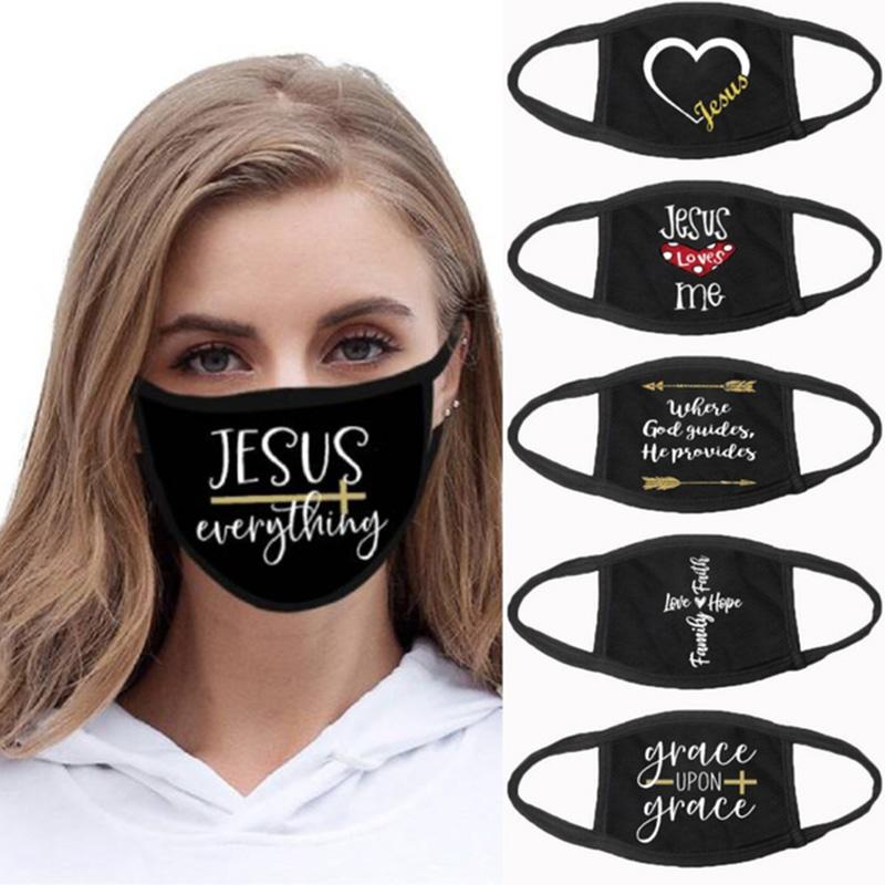 Buy 2020 Unisex Fashion Jesus Printed Masks Dust-Proof Face Masks Black ...