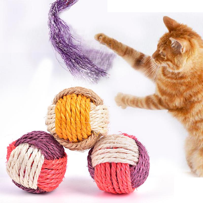 1Pcs Cat Pet Toys Weave Ball Teaser Sisal Rope Play Chewing Rattle ...