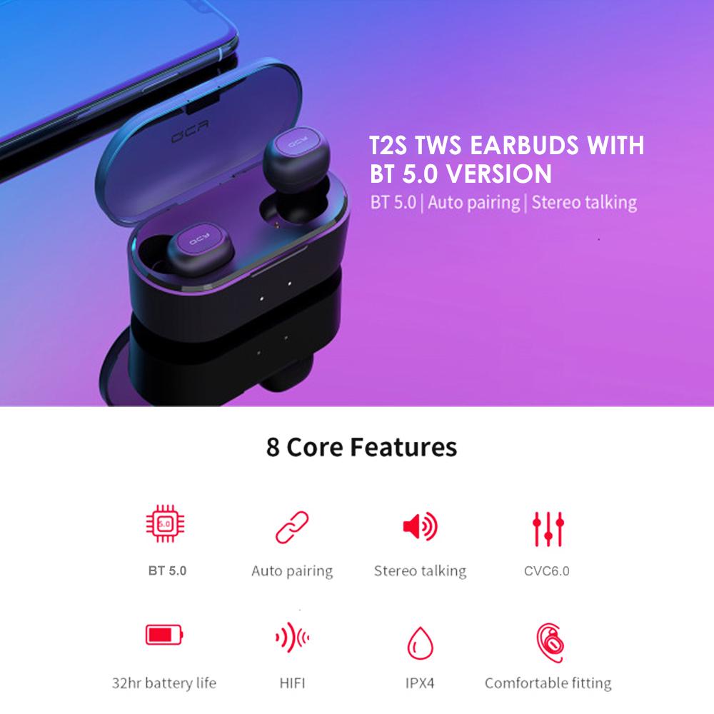 Buy QCY T2S BT 5.0 TWS Earphone IPX4 Waterproof True Wireless-Earbuds ...