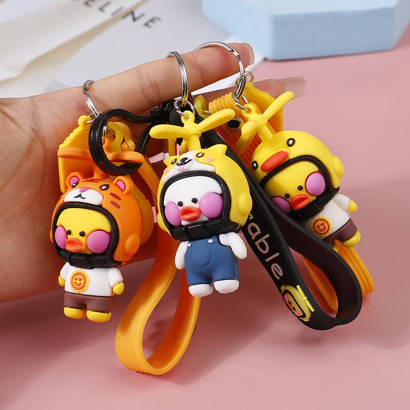 Buy Korean Duck Keychain Animal Helmet Little Yellow Duck Keychains ...