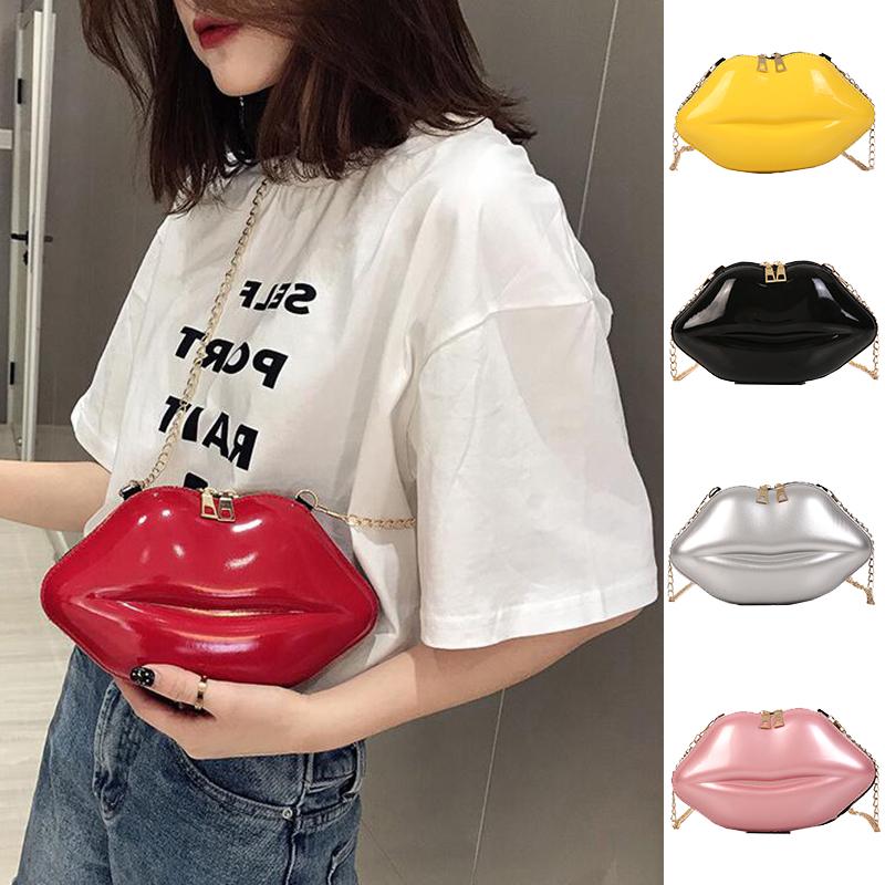 Buy Lips Shape Pu Leather Women's Clutches Chain Women Messenger Bags ...