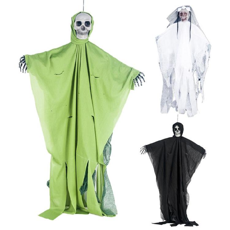 Buy Halloween Hanging Ghost Hooded Robe Realistic Skull Face Haunted ...