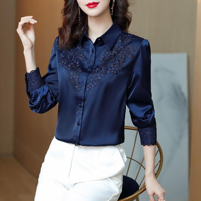 Buy Casual Blouse Female Satin Shirt Women's Design Sexy Vintage Port ...
