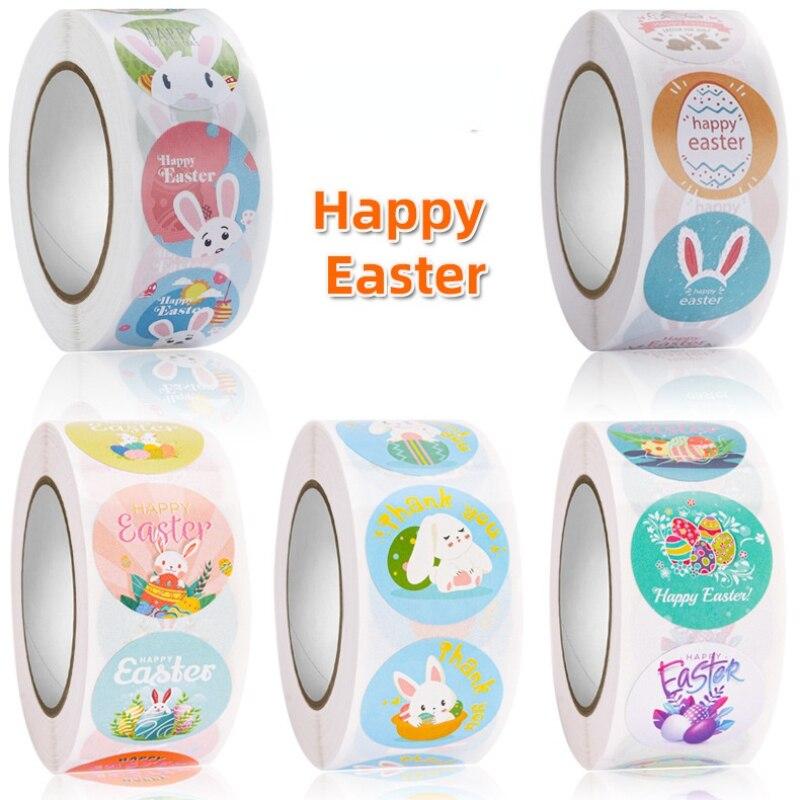 Buy 500pcs/roll Happy Easter Rabbit Stickers Cute Easter Egg Self ...