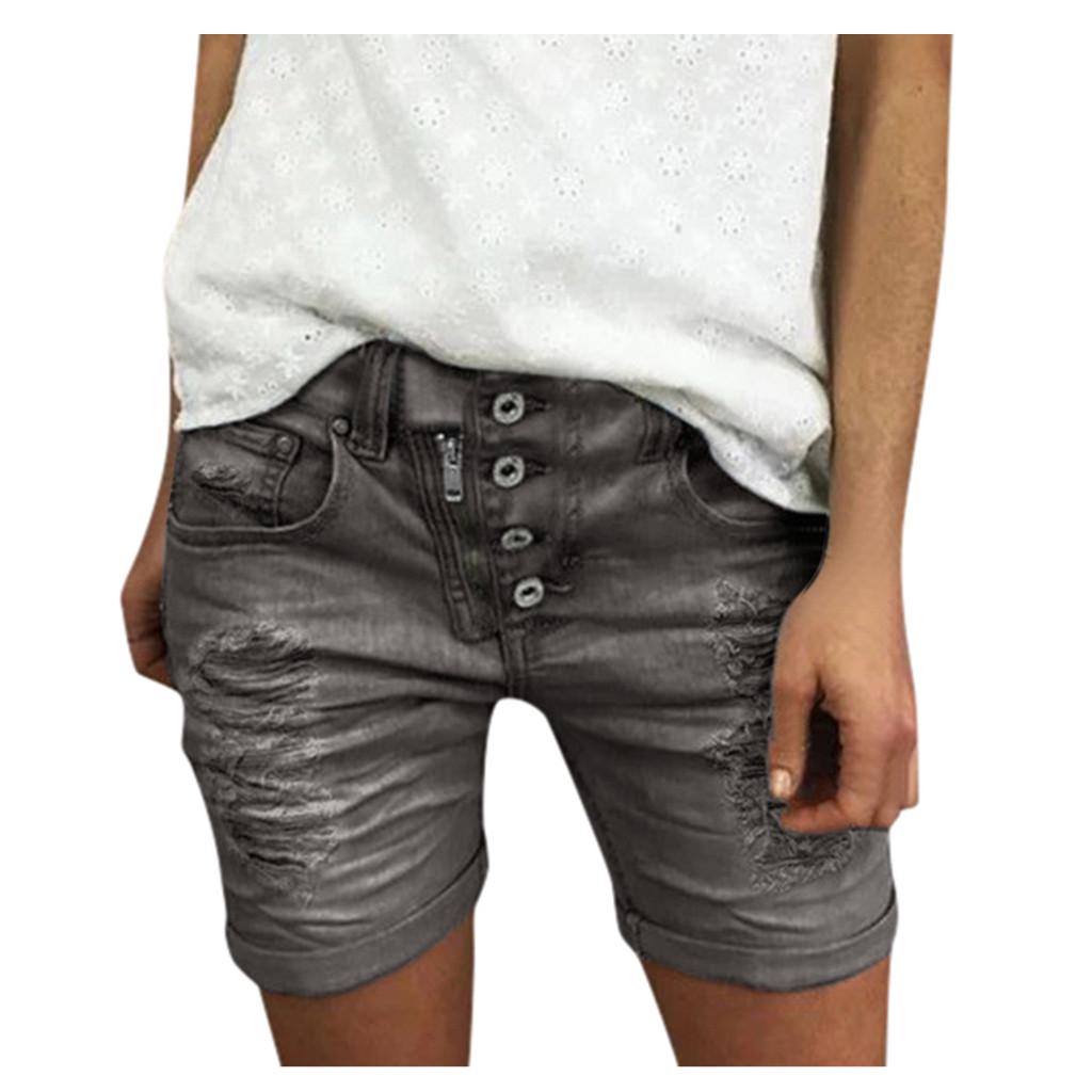 Buy Women Summer Denim Shorts Button Pocket Blue Jeans Shorts Feminino ...