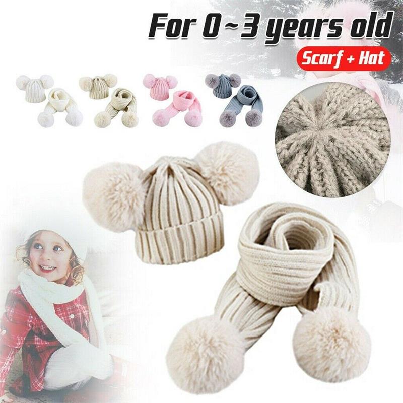 Buy Knit Beanie Cap Scarf Set Toddler Kids Baby Boys Girl Warm Winter ...