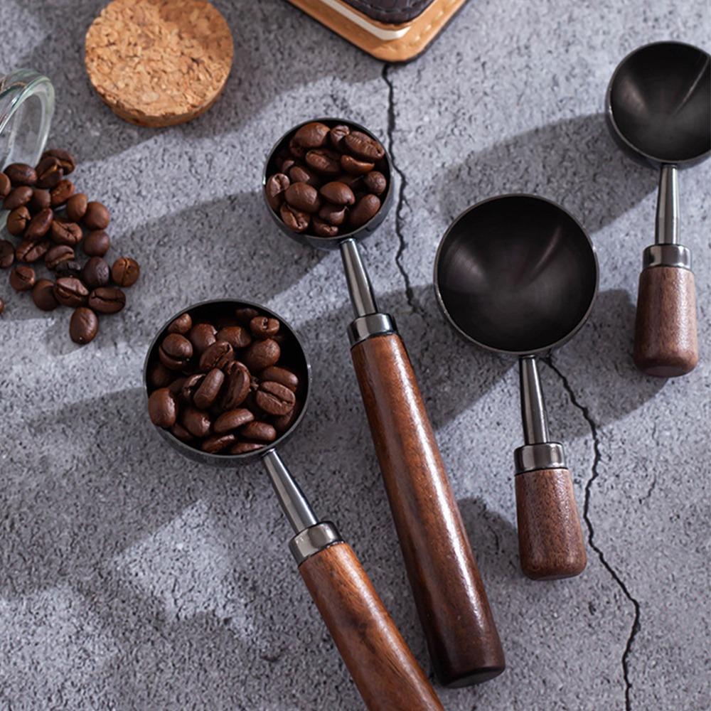 2Pcs 2 Styles Coffee Measuring Cup with Walnut Handle Coffee Scoop Home ...
