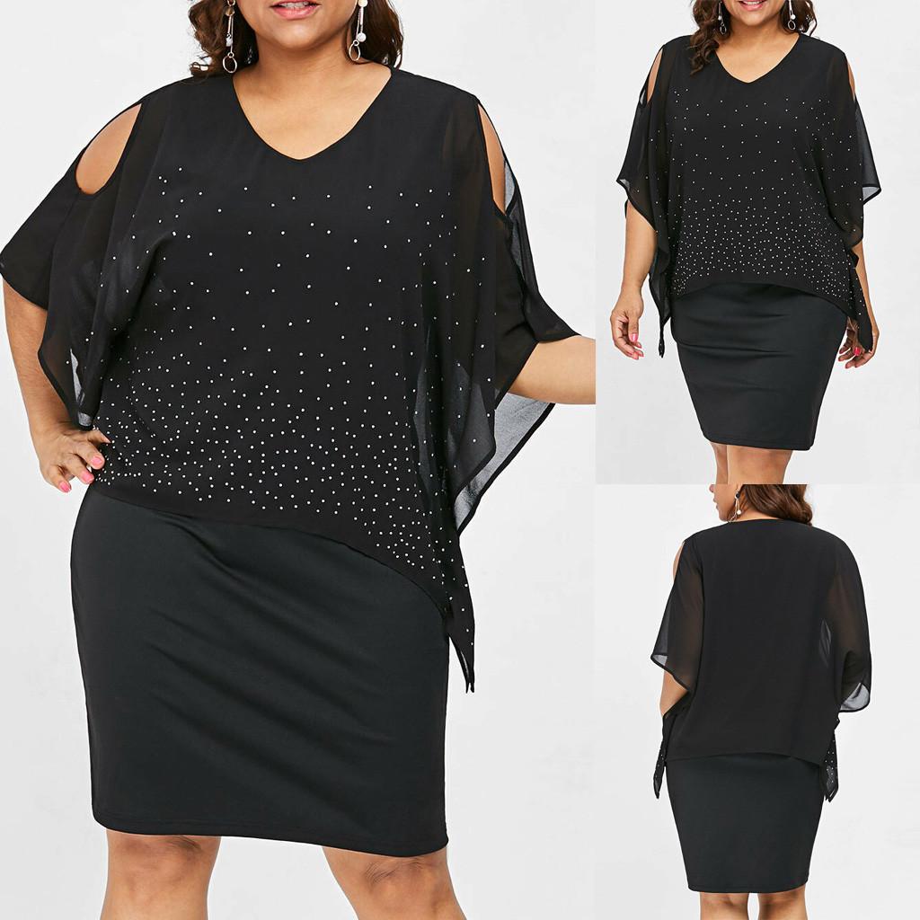 Buy Women Plus Size O Neck Solid Cold Shoulder Overlay Asymmetric
