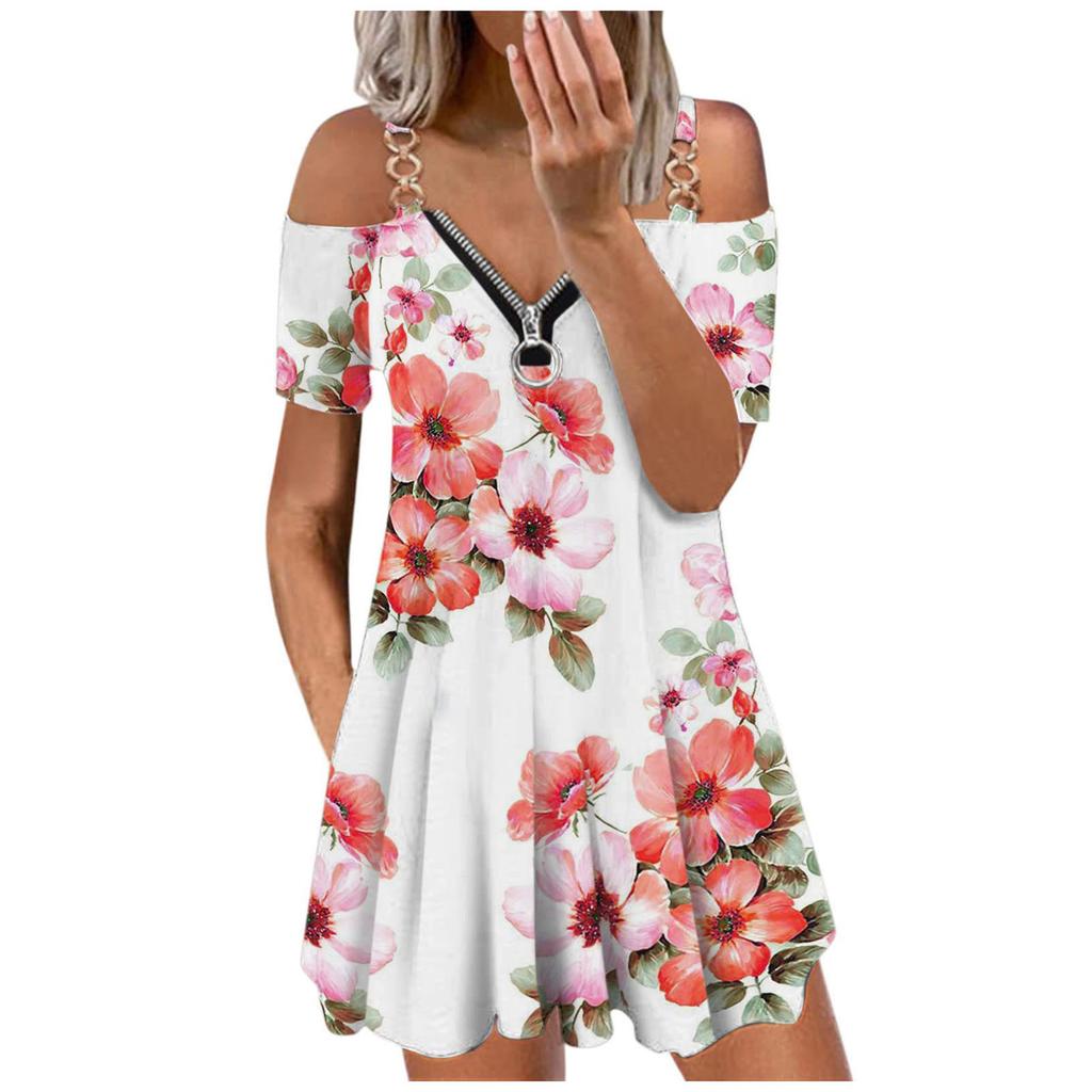 Women 's Off The Shoulder Dress For Women Sexy Zip Up V Neck Short ...