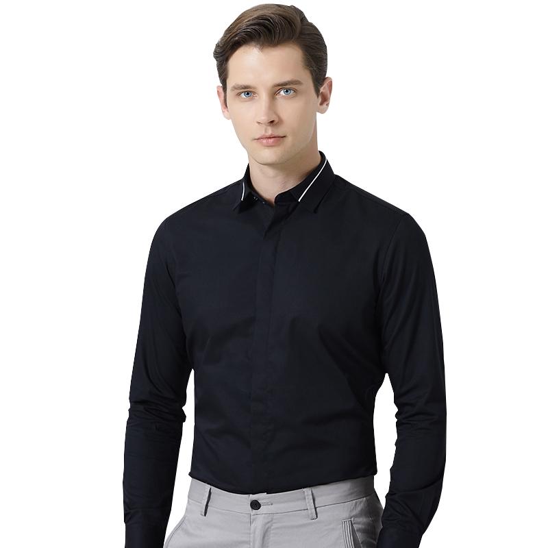 Buy Men's Covered Placket(Fly Front) Long Sleeve Dress Shirt Contrast ...