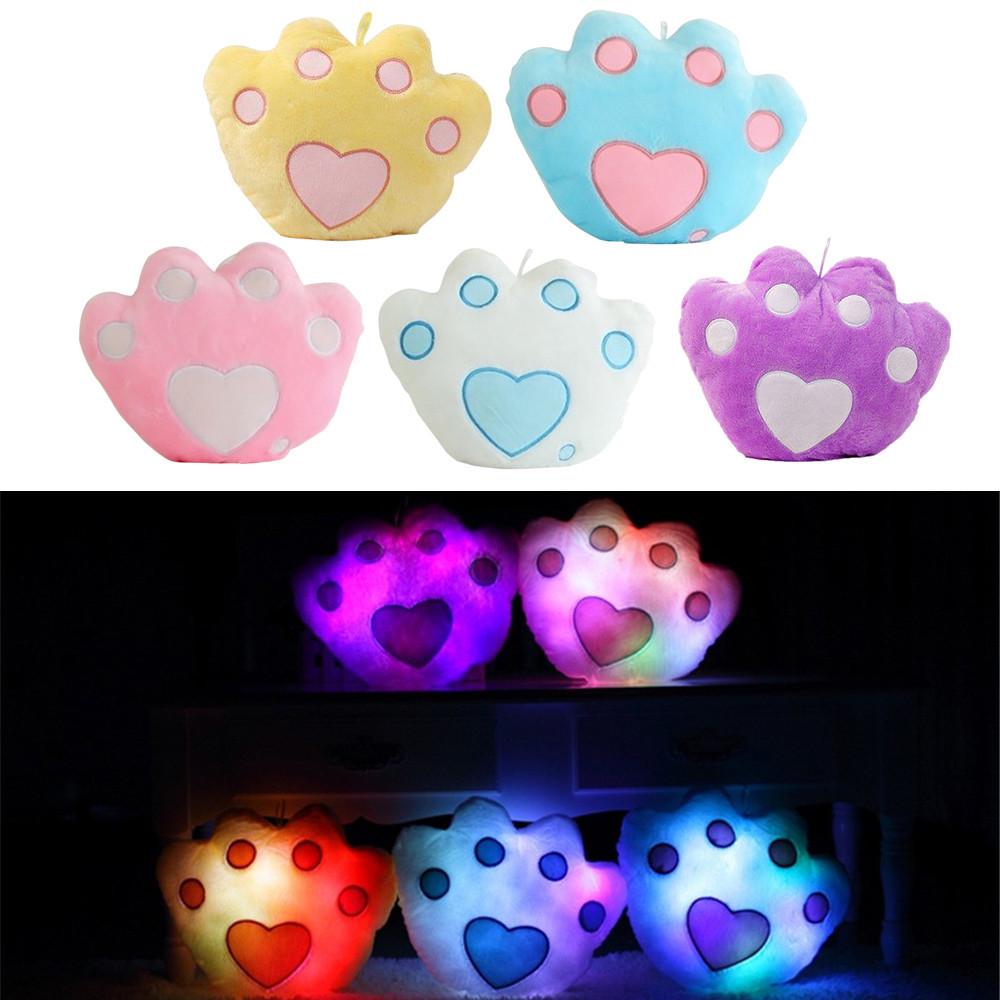 Cute Bear Paw Shape Plush Pillow Stuffed Toys Creative Glowing LED ...