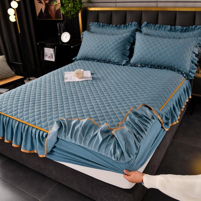 Cheap 3PCS Modern Quilted Mattress Protector Cover with Ruffle Skirt ...