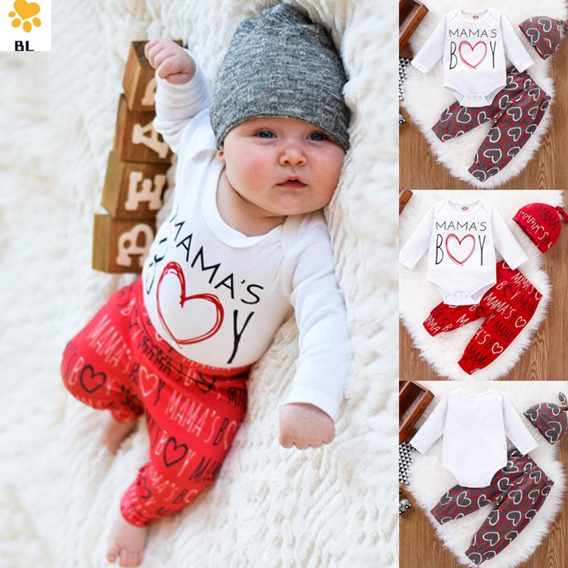 Buy BL Newborn Infant Baby Boys 1st Valentine's Day Letter Romper Pants Hat Outfits Set at ...
