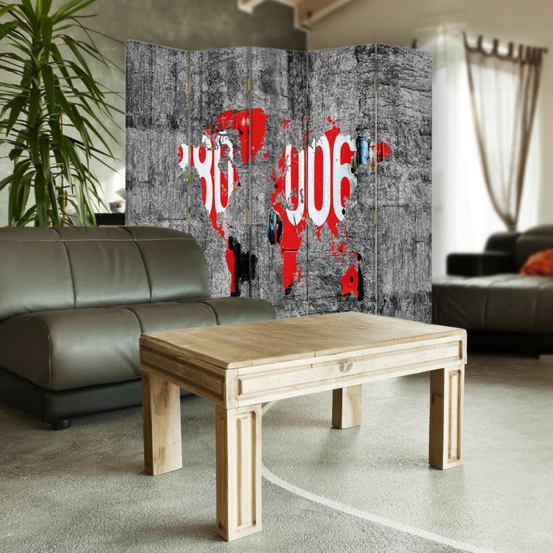 Buy Room Divider Decorative Screen 5 Panels Canvas World Map On The ...