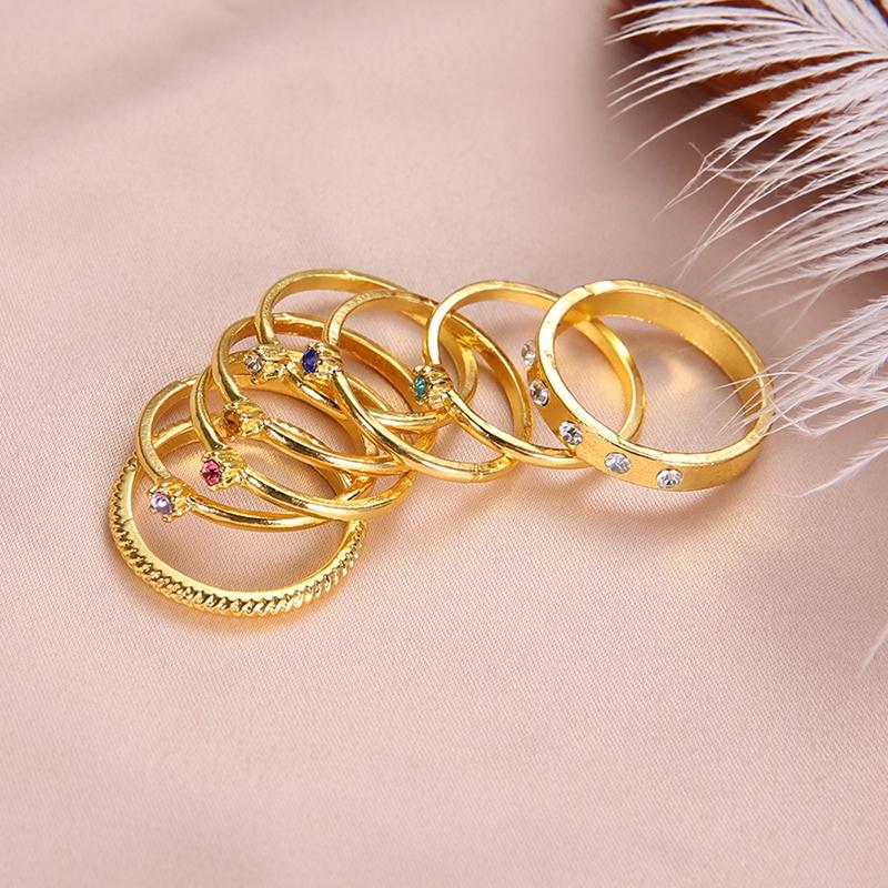 Buy 8 Pcs/Set Personality Gold Color Colorful Crystal Mini Finger Ring ...