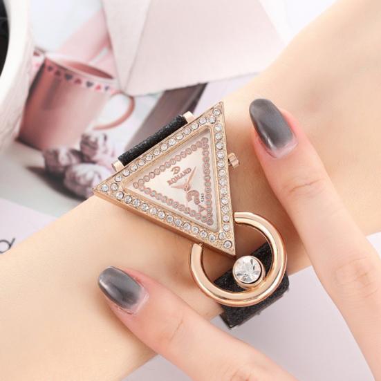 Cheap Newest Rhinestone Triangle Dial Shimmers Faux Leather Band Women ...
