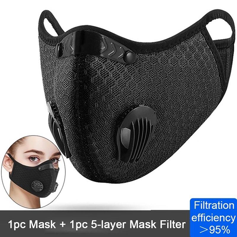 Breathing Valve Cycling Fack Mask 5 Layers Anti-Fog Mask Face Dust Mask ...
