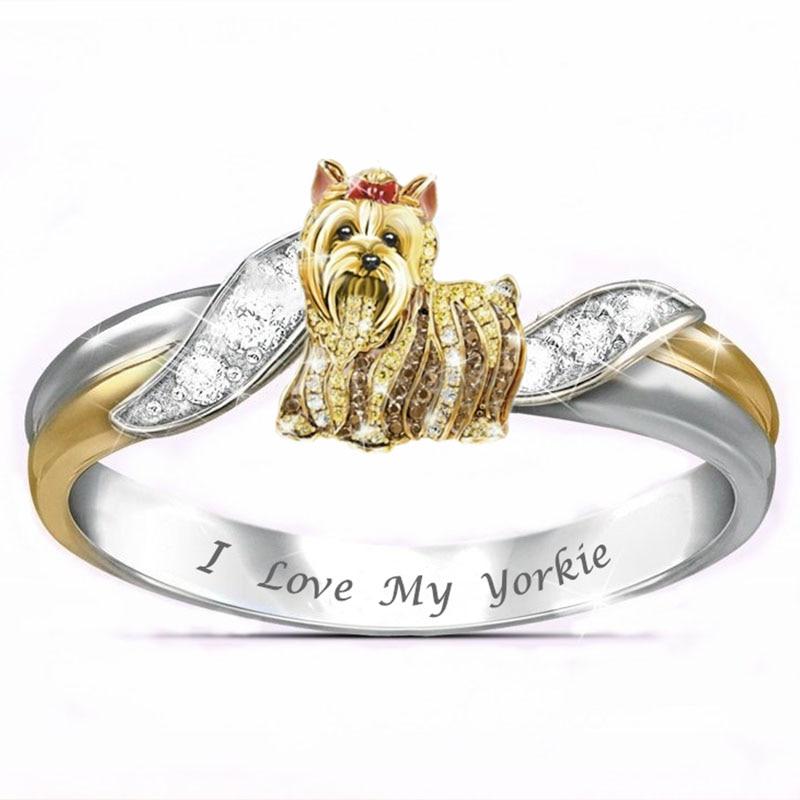 Buy Fashion Cute Dog Rings for Women Gold Color Mocha Crystal ...
