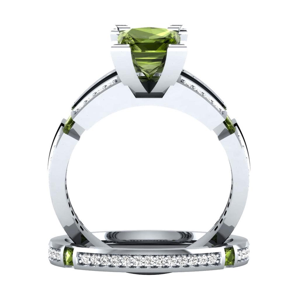 Buy Fashion Elegant Cubic Zirconia Olivine Engagement Wedding Silver ...
