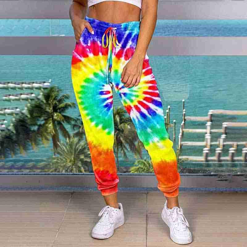Buy Plus Size Tie Dye Print Drawstring Casual Pants Women's Fashion High Waist Drawstring Tie ...