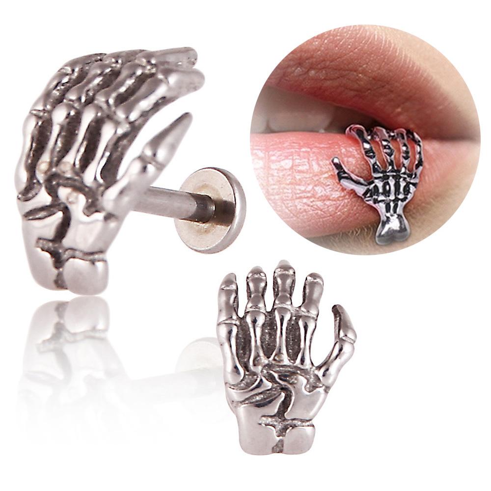 Buy Unique Punk Skull Devil Hand Lip Piercing Jewelry Skeleton Labret ...