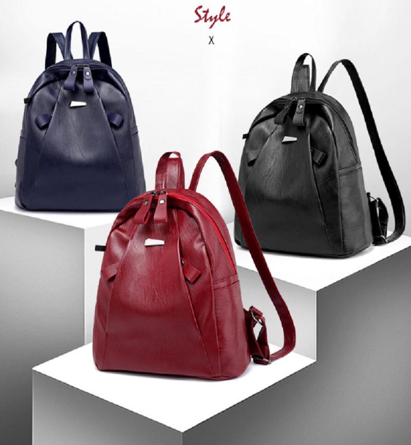 Buy Korean Women's Simple PU Leather Backpack Schoolbags Handbag ...