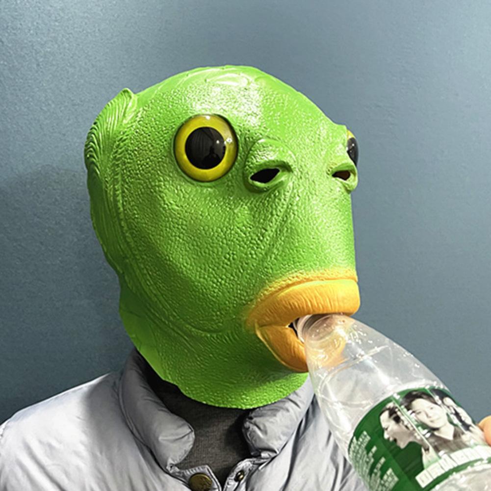 Buy Unisex Adult Green Fish Head Mask Headgear Enamel Funny Cosplay ...