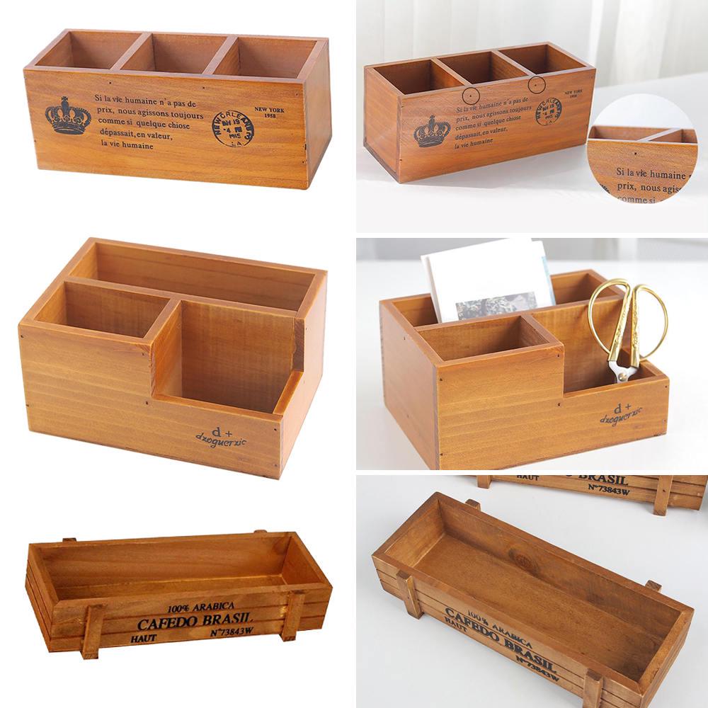 Buy Storage Box Wooden Box Retro Wooden Desktop Remote Control ...